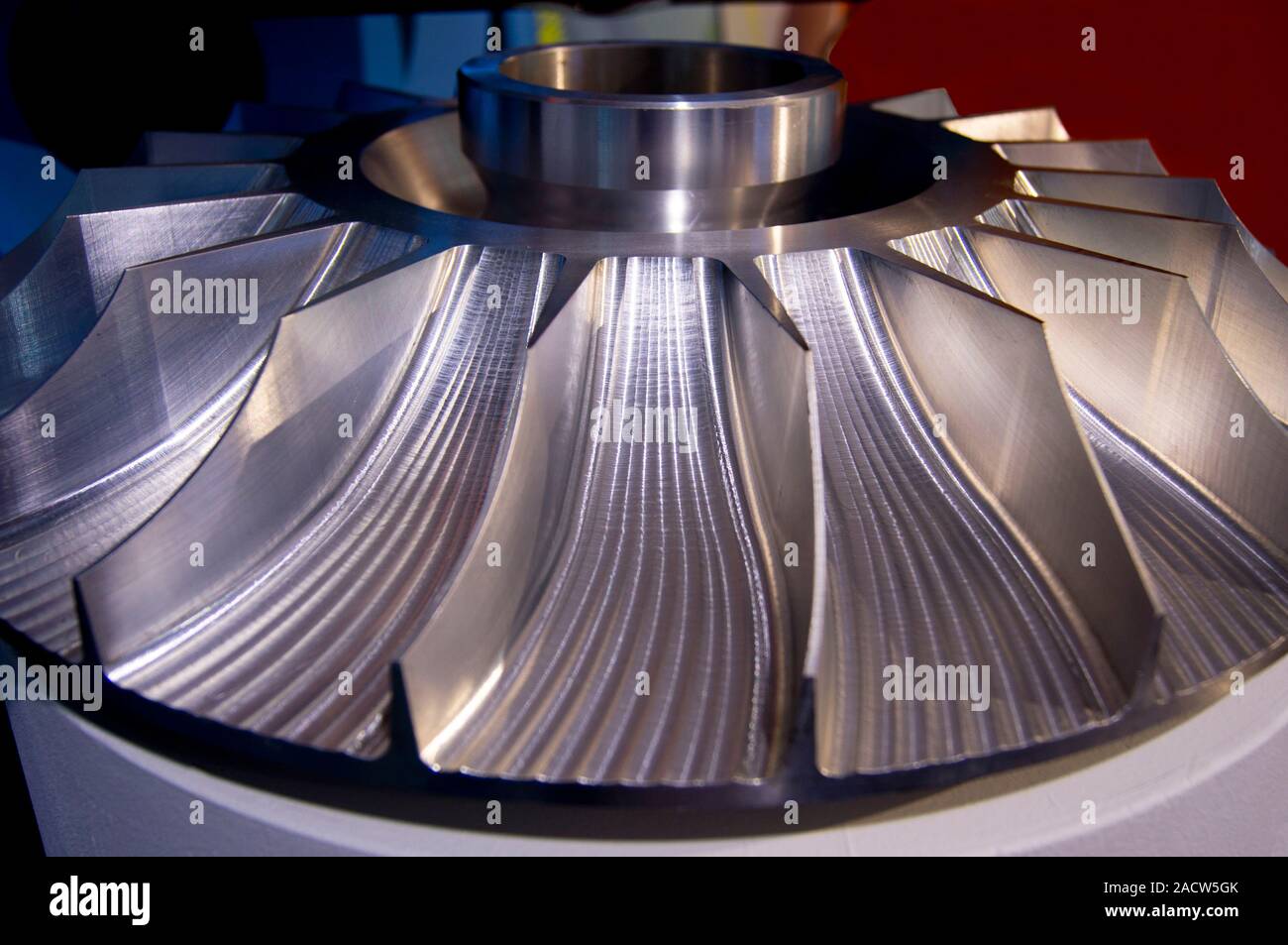 Aviation-grade impeller fan machined from a billet of aluminium (note ...