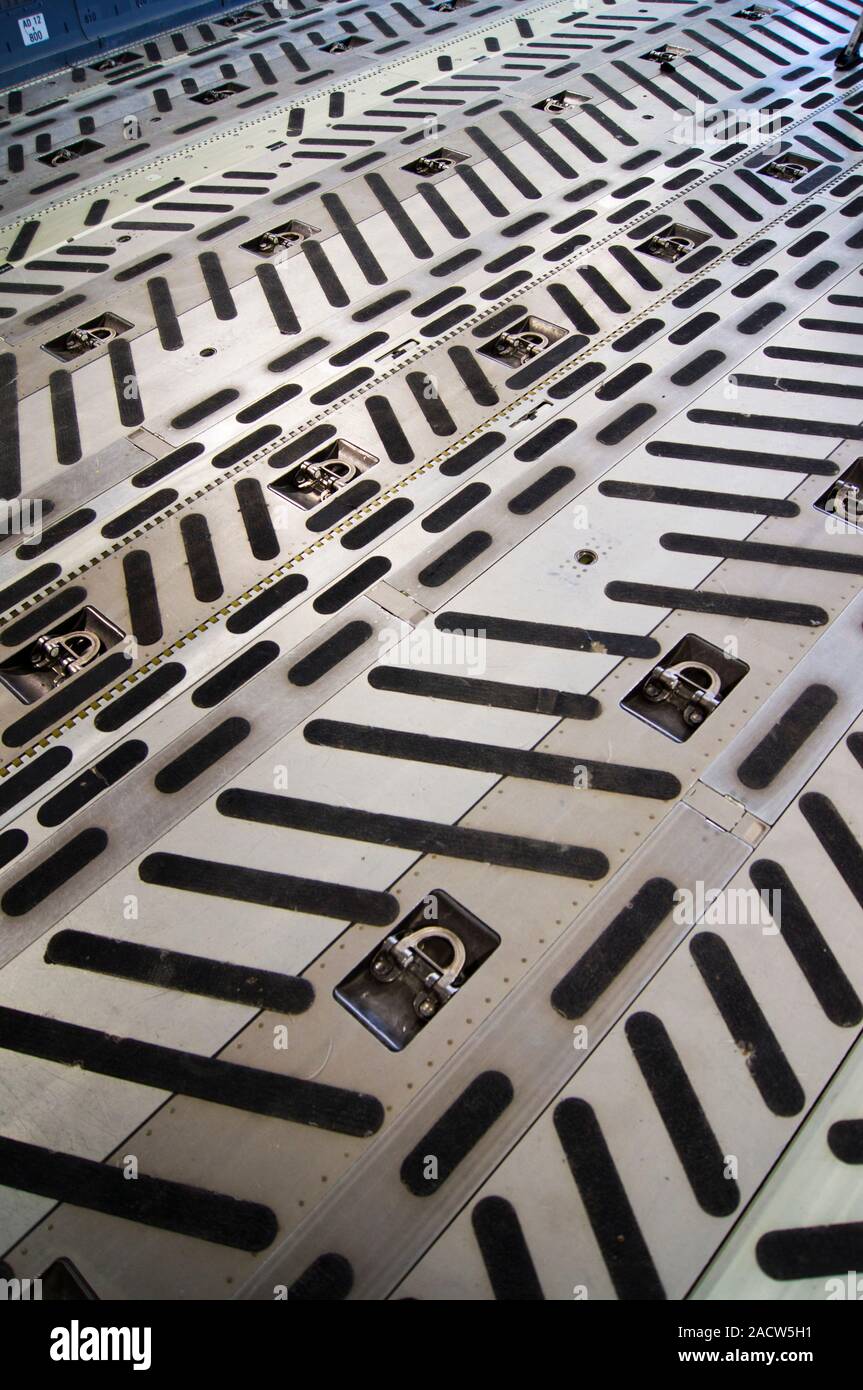 Cargo floor of C-17 Globemaster military transport aircraft showing ...