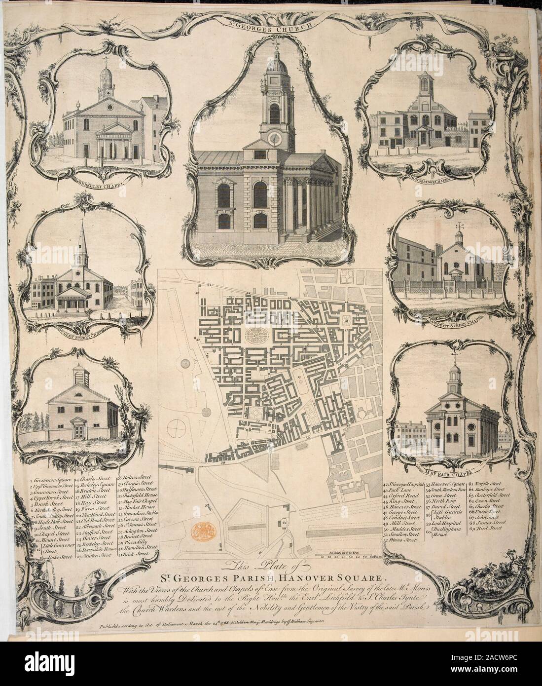 Illustrations of St George's Church, Hanover square, and map of the ...