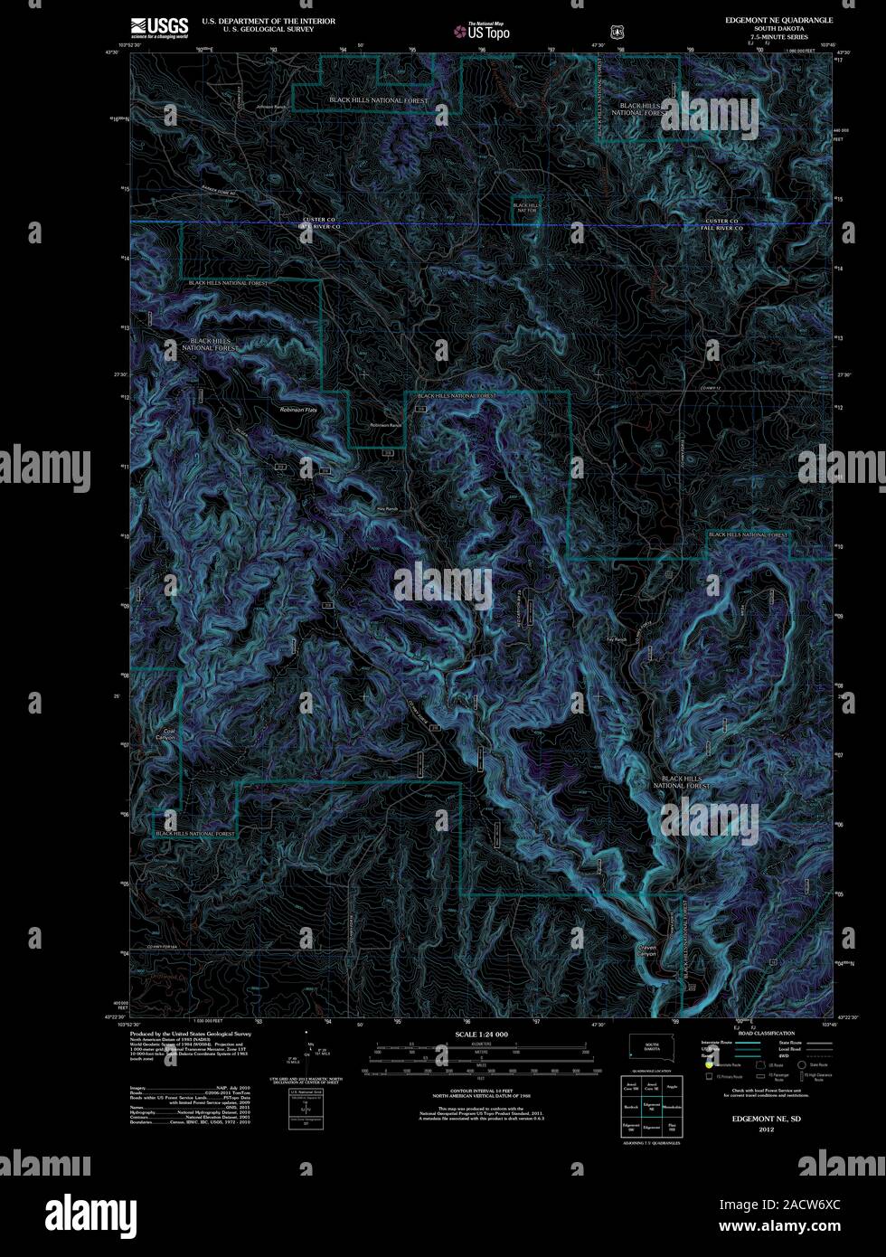USGS TOPO Map South Dakota SD Edgemont NE 20120613 TM Inverted ...