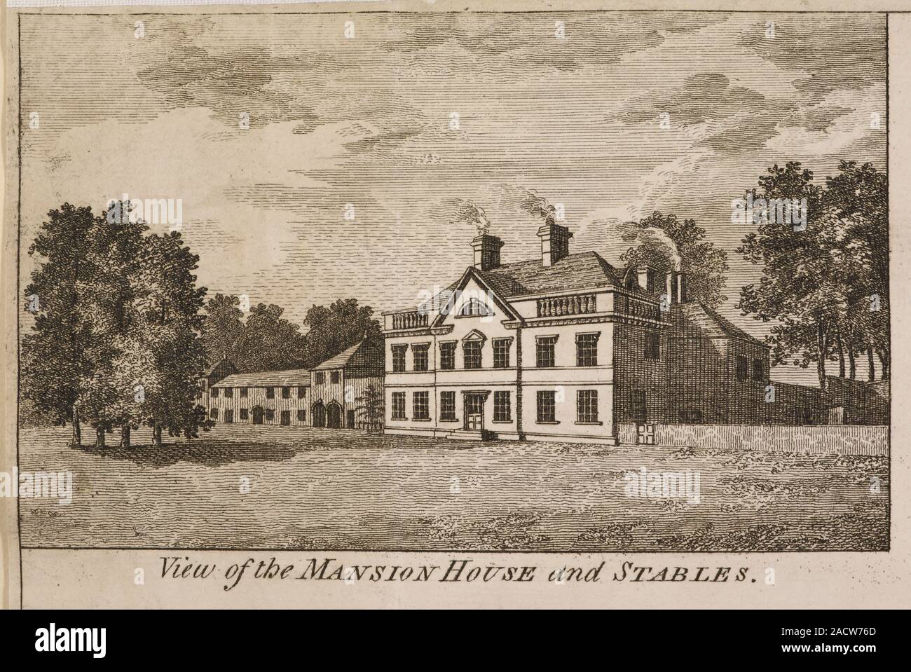 View of an English mansion house and stables, near Hexham in the county ...