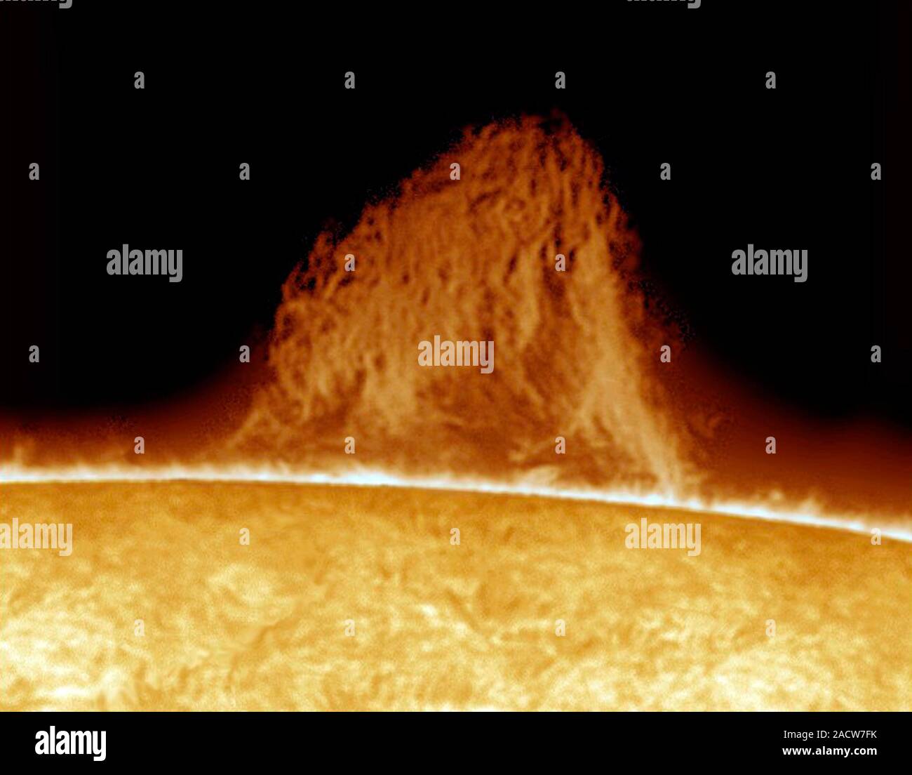 Solar prominence. Close-up of the surface of the Sun, showing an ...