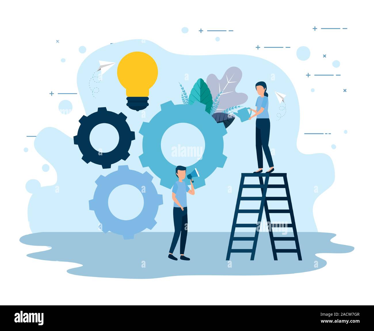 Woman man teamwork gears Cut Out Stock Images & Pictures - Alamy
