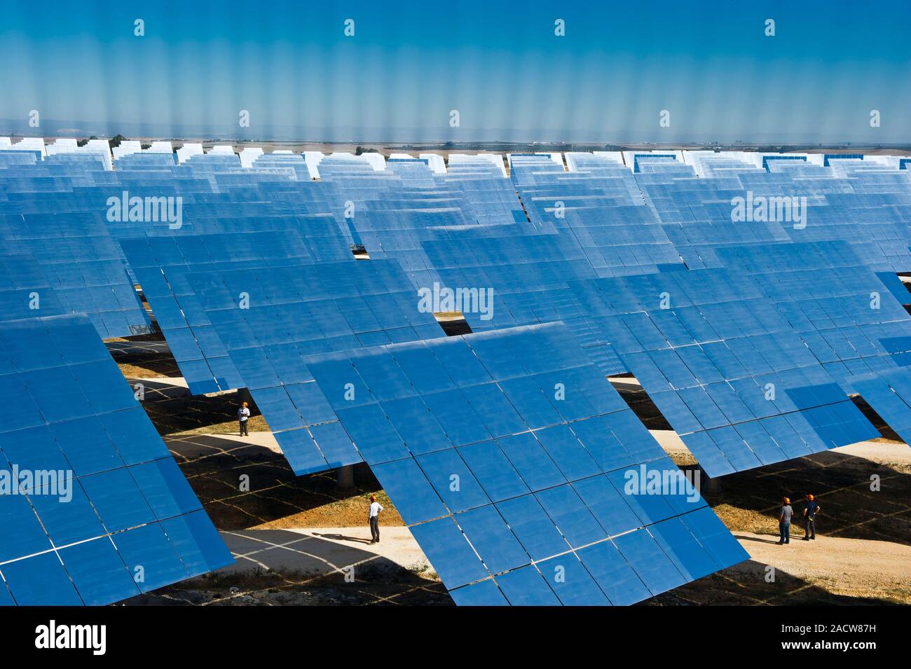 Concentrating solar power plant. Heliostat array at the Gemasolar ...