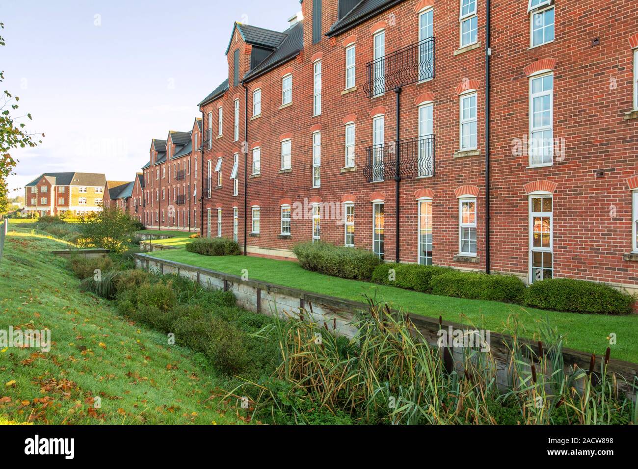 Sustainable urban drainage system (SUDS). New housing estate with an ...
