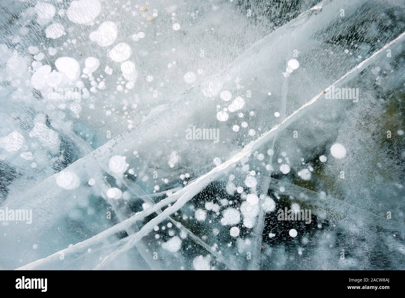 Methane hydrate under ice, Lake Baikal, Russia. This large freshwater ...