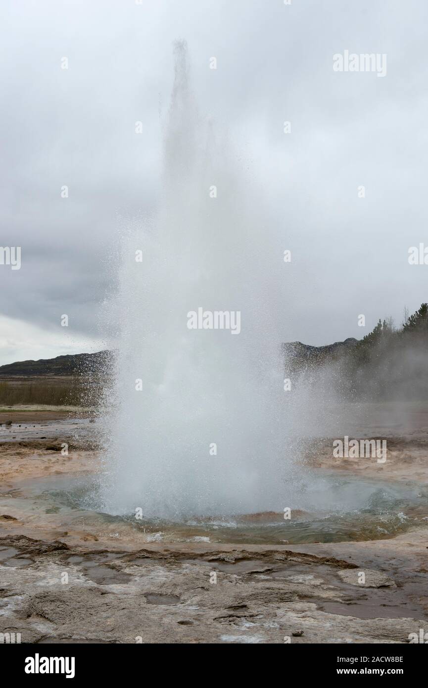 Geyser erupting. A geyser is a hot spring that periodically ejects ...