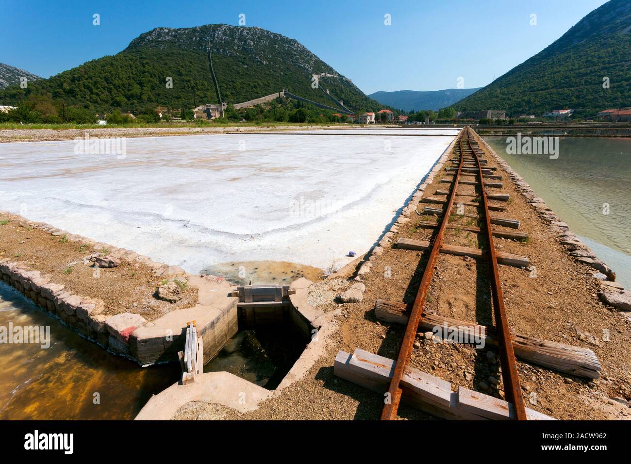 Salt evaporation ponds, near Ston, Croatia. These are amongst the ...