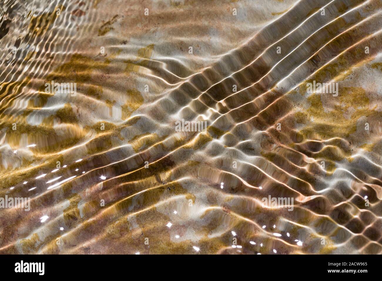 Water ripples. Patterns caused by interfering waves and sunlight on the ...