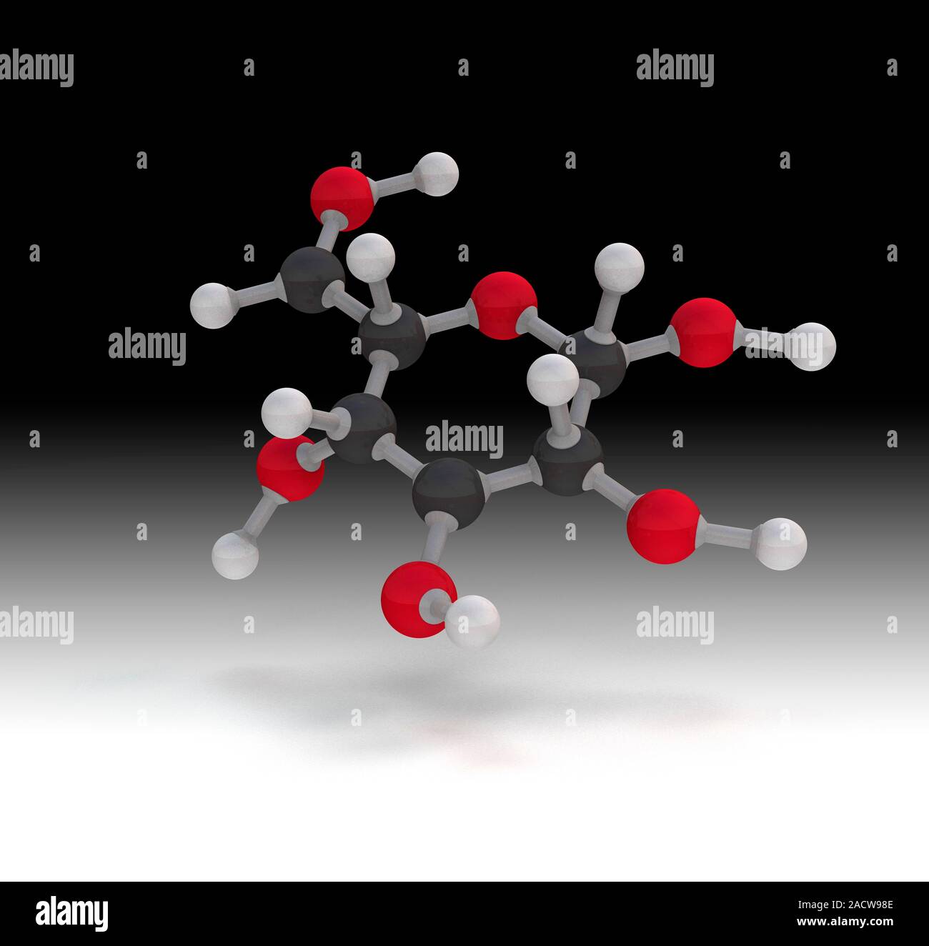L-glucose. Computer artwork showing the structure of a molecule of the ...