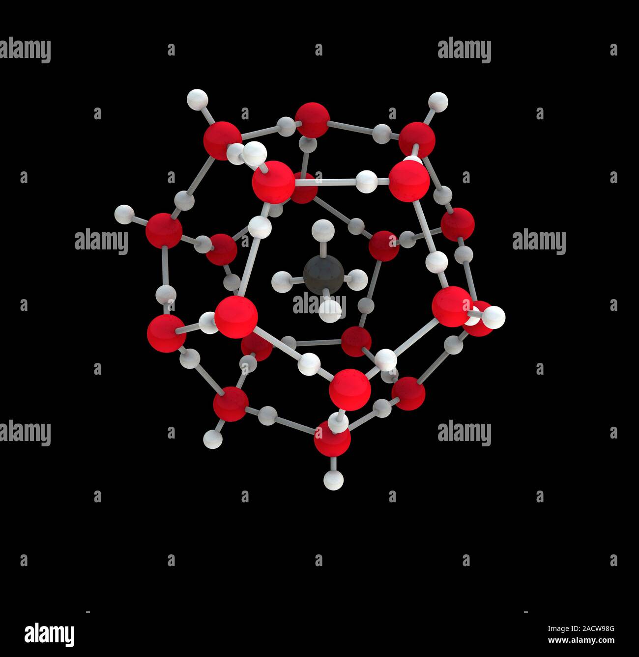 Methane hydrate molecule. Computer artwork showing the structure of a ...