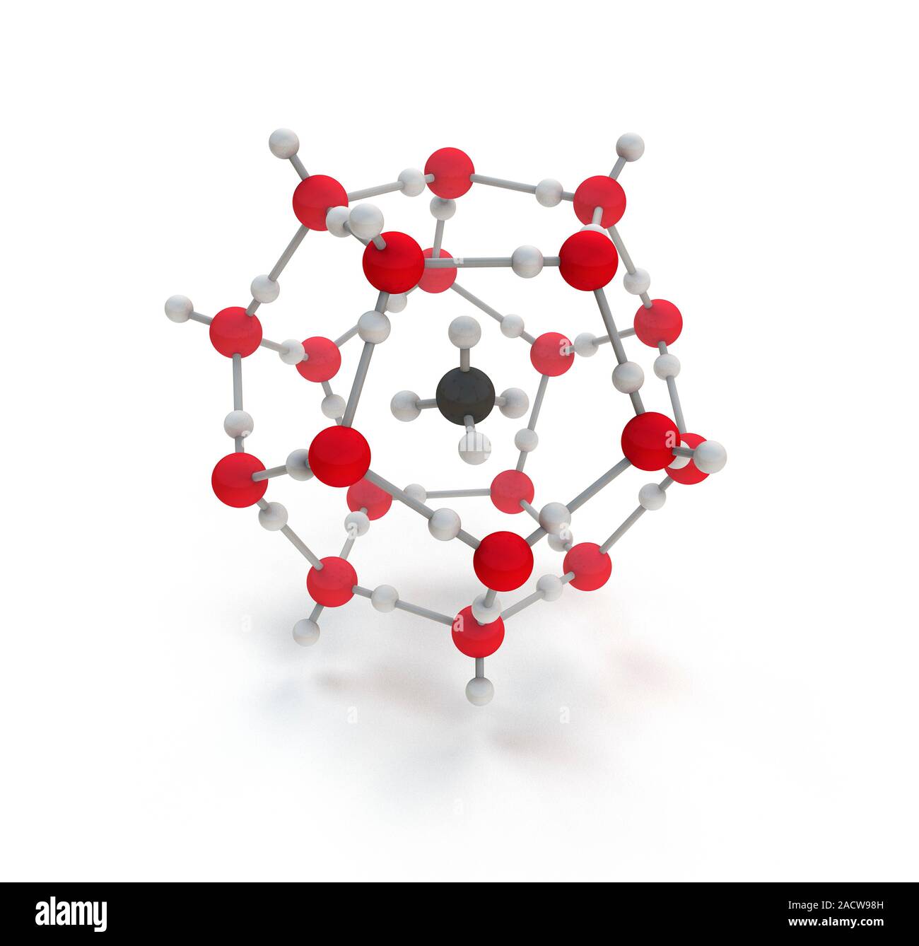 Methane hydrate molecule. Computer artwork showing the structure of a ...