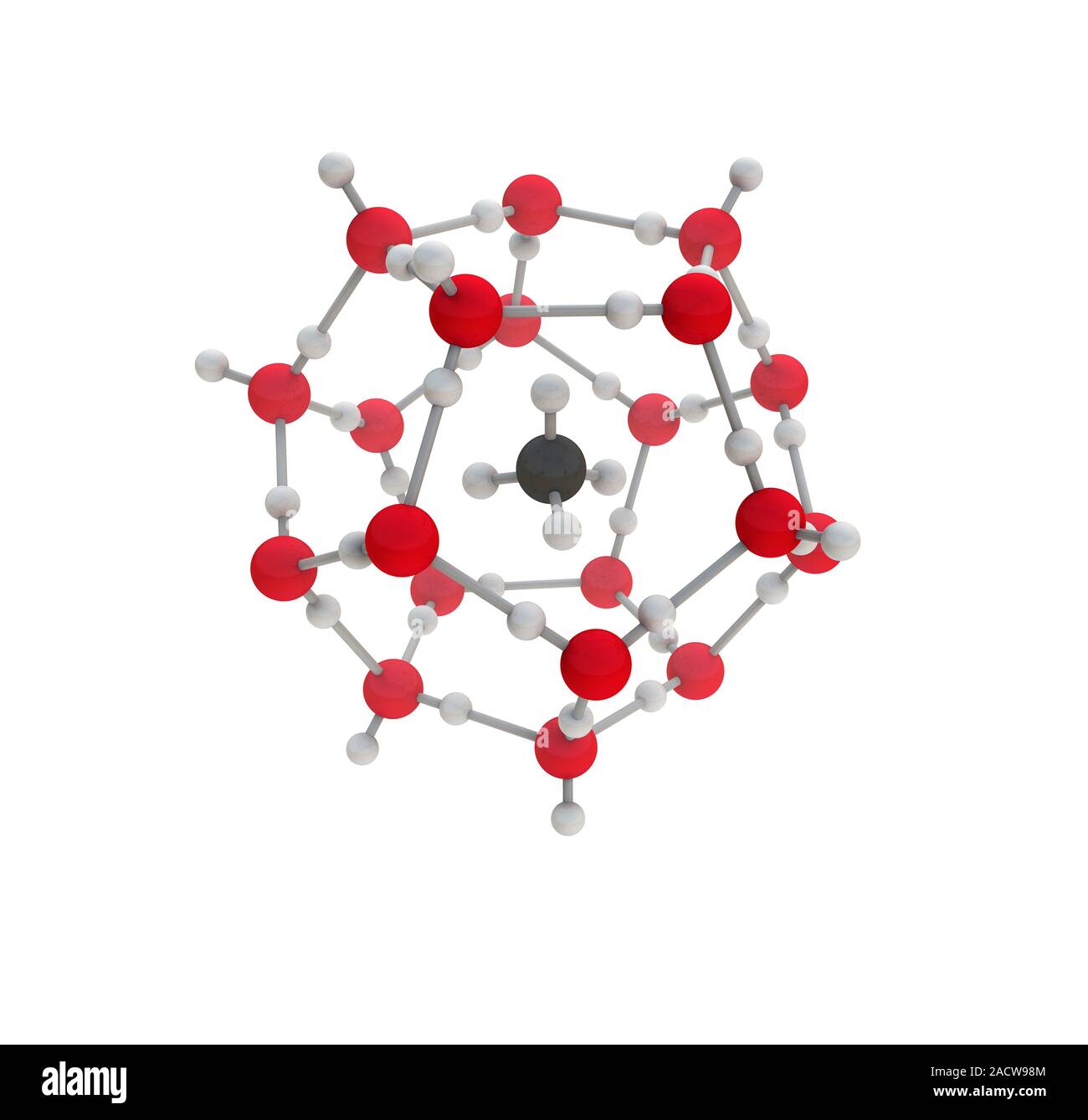 Methane hydrate molecule. Computer artwork showing the structure of a ...