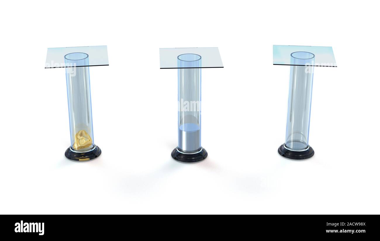 States of matter. Computer artwork showing three elements that ...