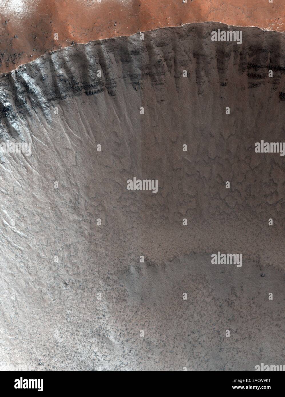 Impact crater on Mars. Mars Reconnaissance Orbiter image of gullies on ...