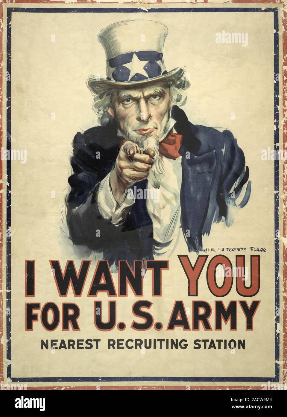 US Army recruitment poster from World War I showing Uncle Sam. This ...
