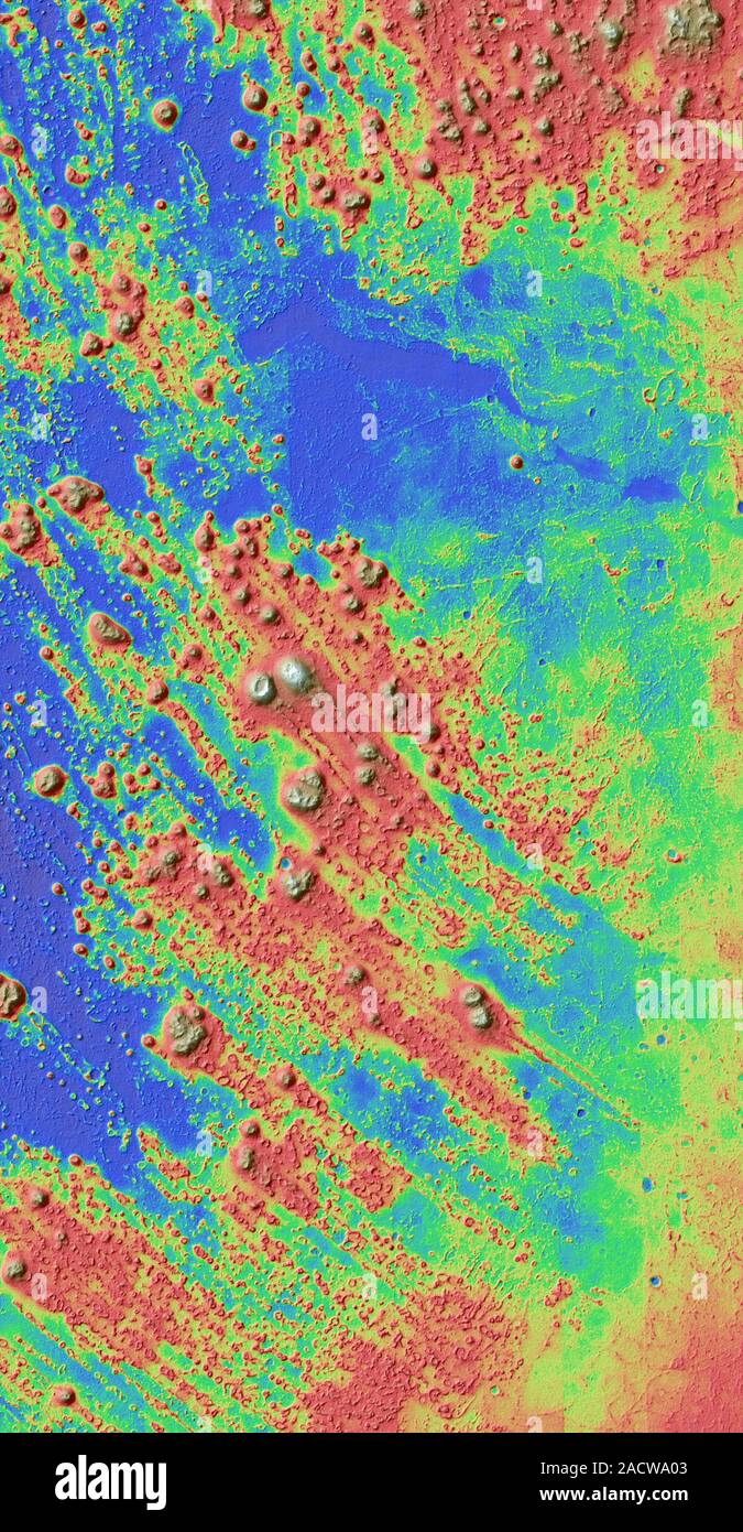 Volcanic landforms, Mars, coloured digital terrain model (DTM). DTM ... Volcanic landforms, Mars, coloured digital terrain model (DTM). DTM ...