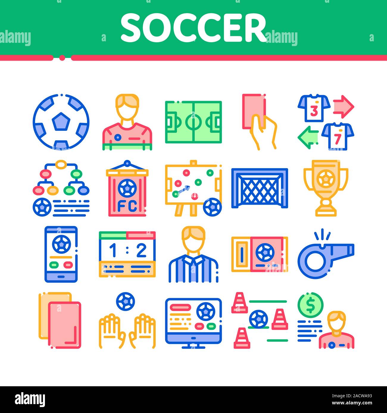 Soccer Football Game Collection Icons Set Vector Stock Vector Image ...