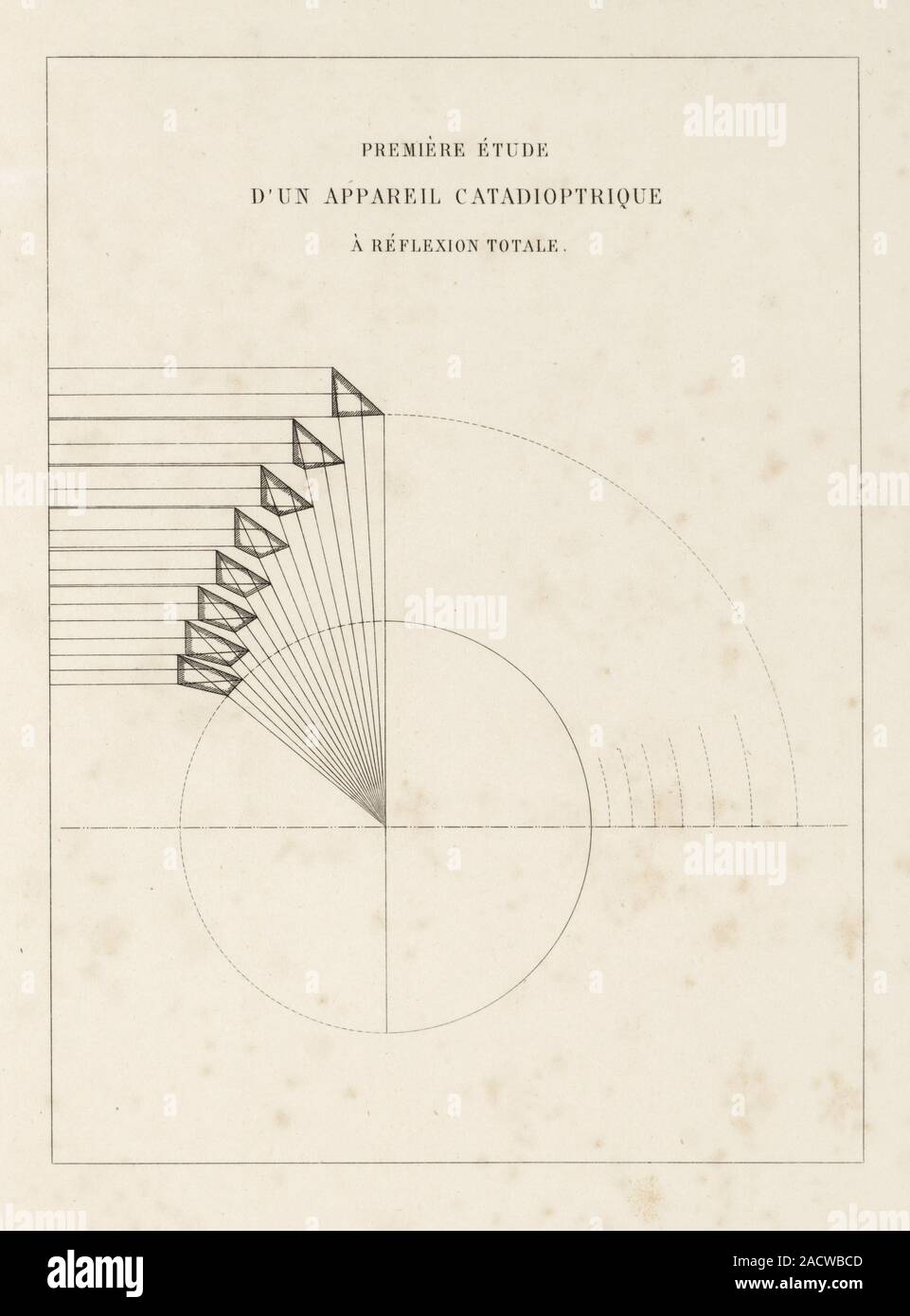 Fresnel on reflecting lenses. 19th-century diagram produced by French ...