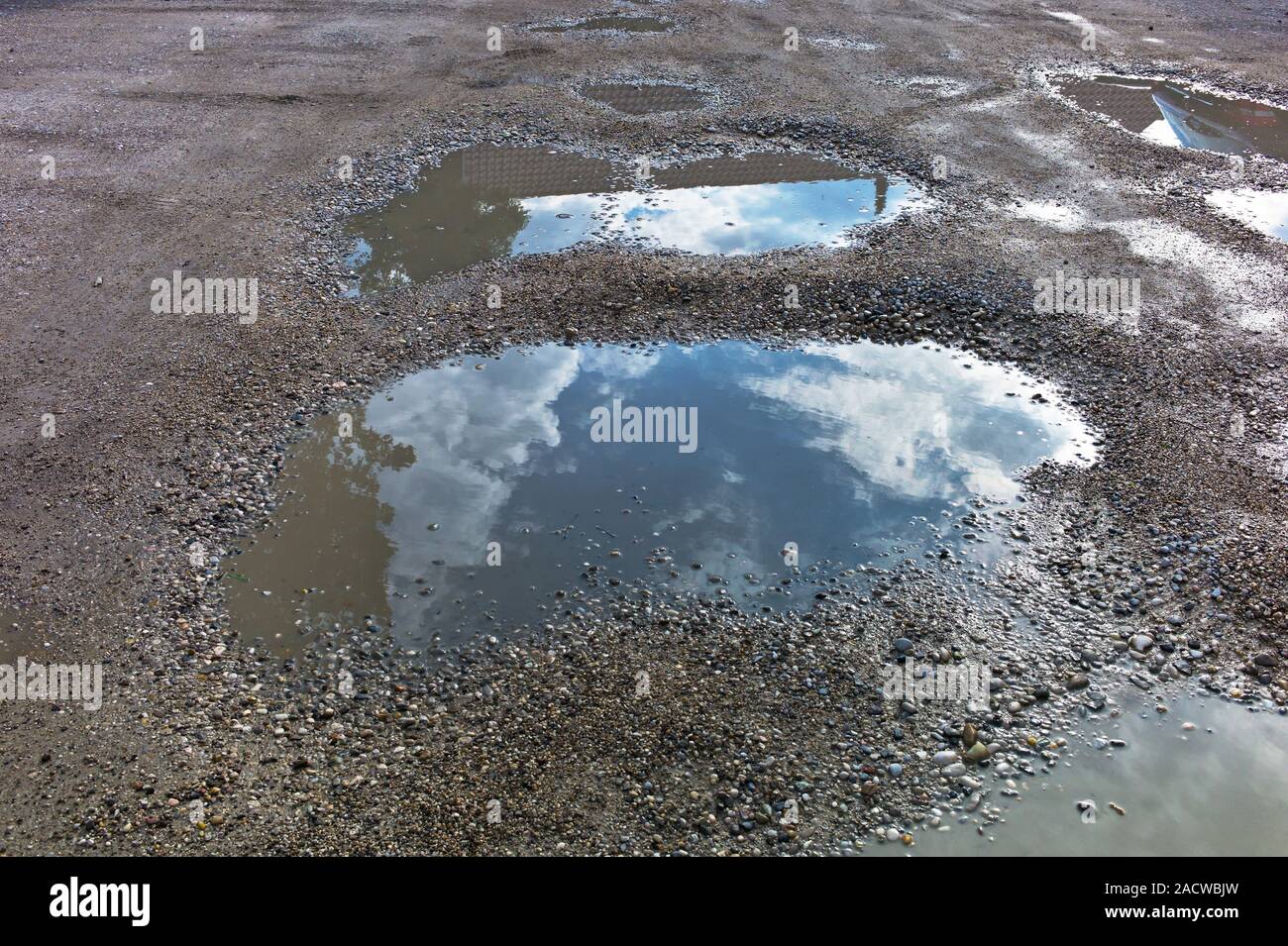 Puddles on a parking lot Stock Photo - Alamy