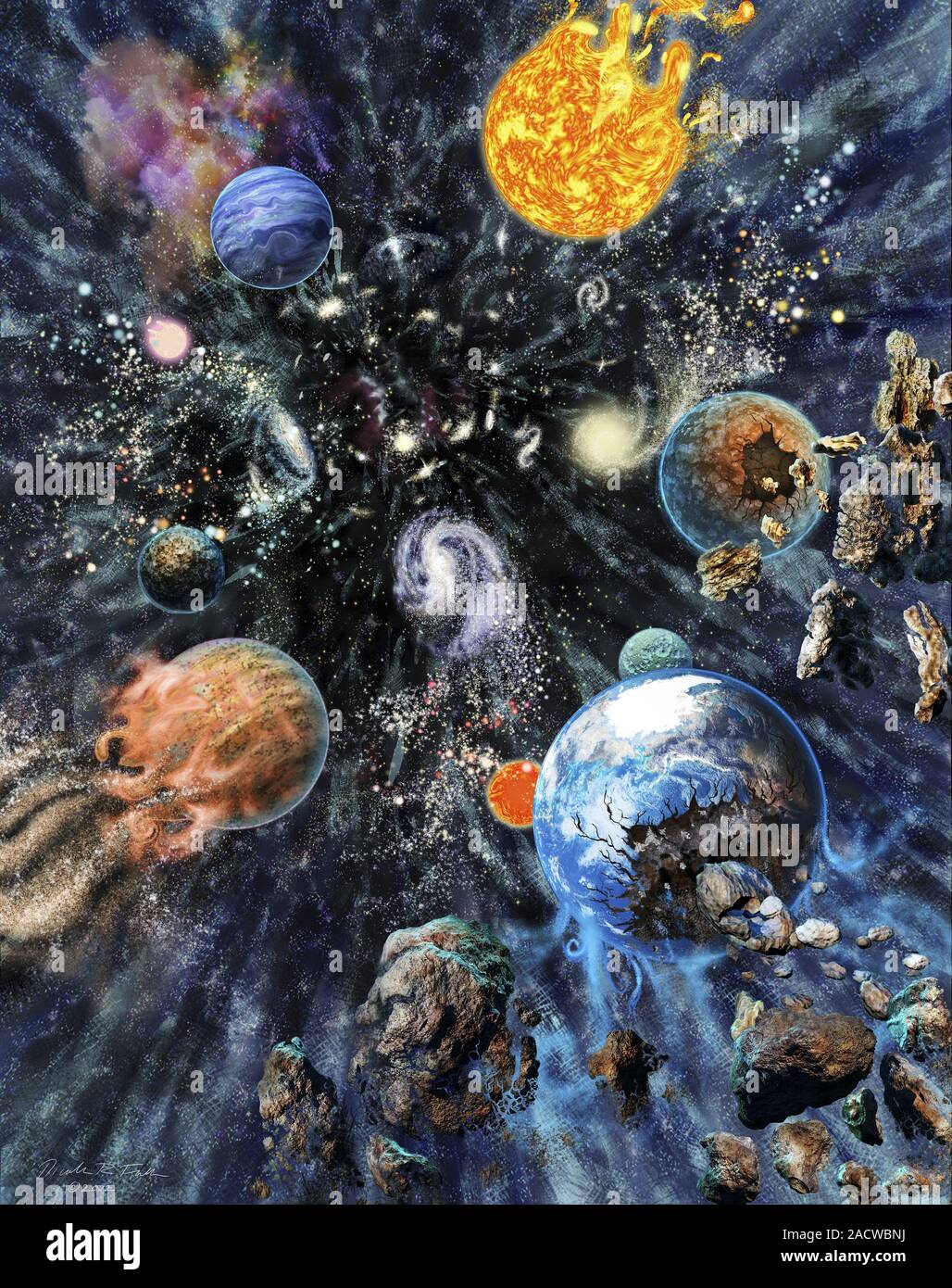 Big Rip end to the Universe. Artwork of 'big rip', a scenario where a ...