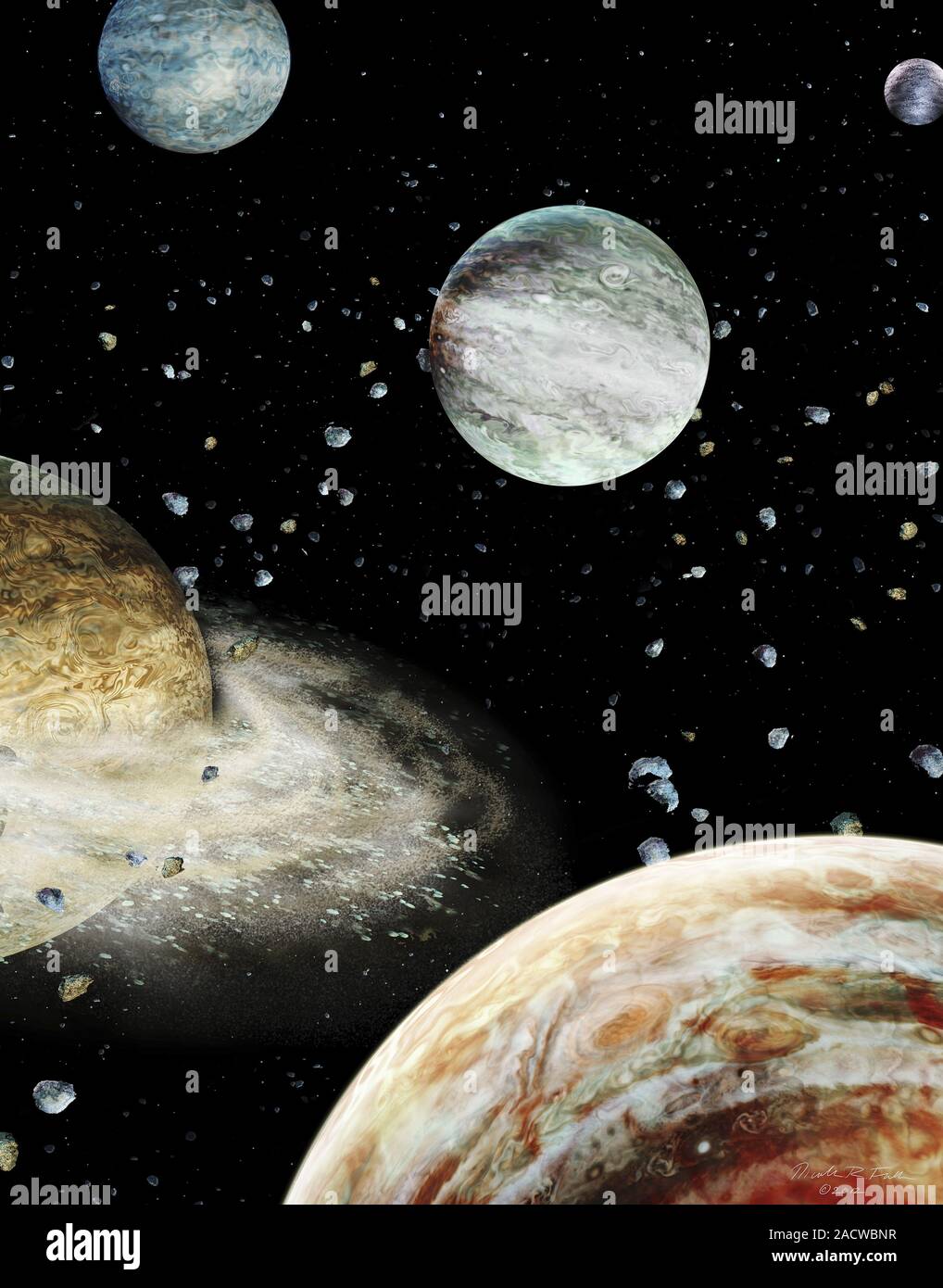 Early solar system planets. Artwork of the early solar system, with a ...
