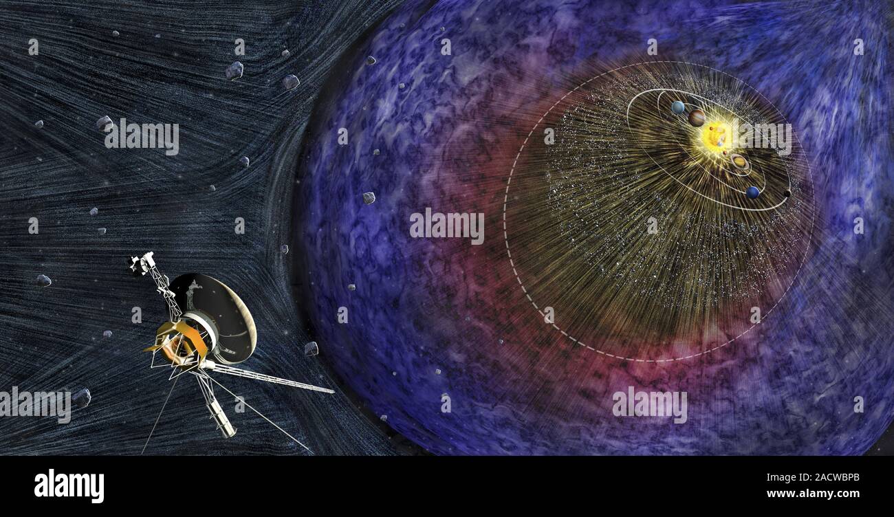 Voyager leaving the solar system. Artwork of the unmanned space probe ...