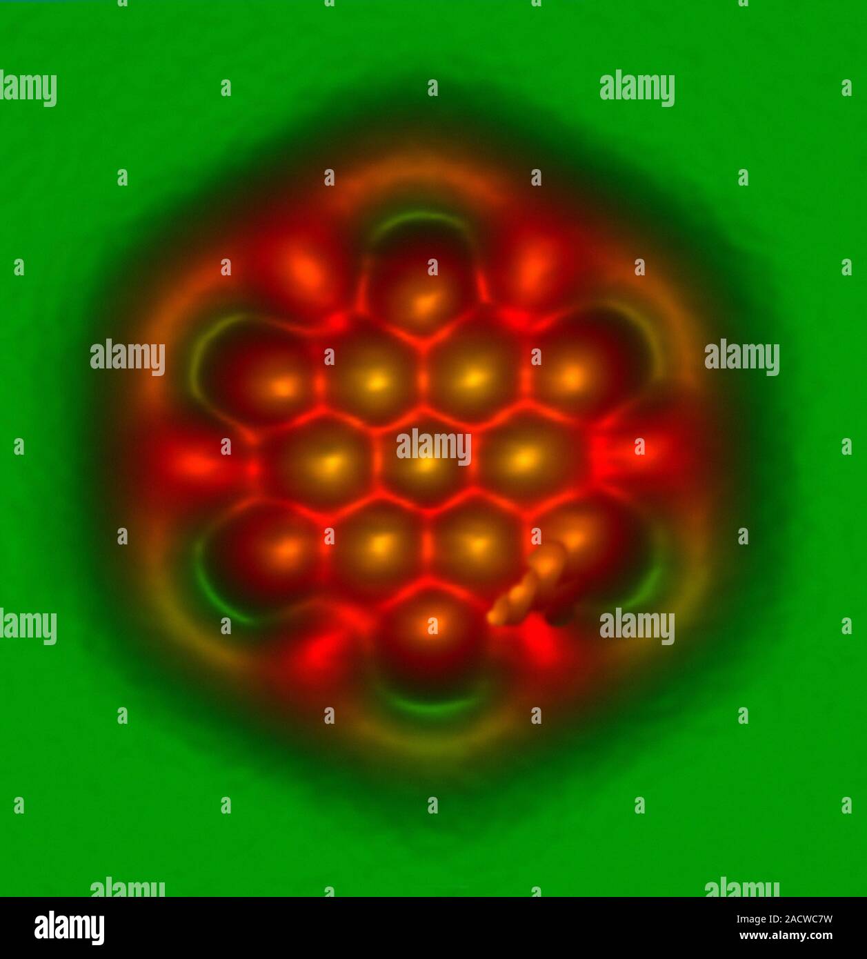 Hexabenzocoronene molecule, atomic force microscopy (AFM) image. This ...