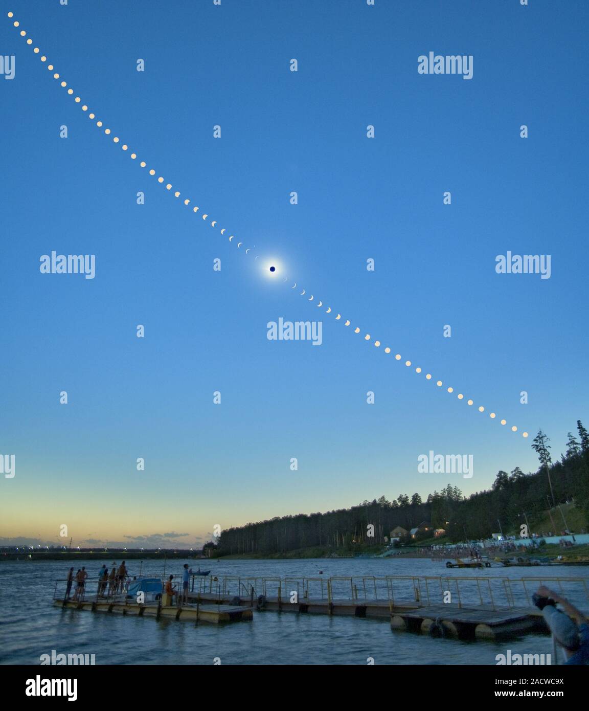 Total solar eclipse. Composite sequence showing the Sun moving through ...