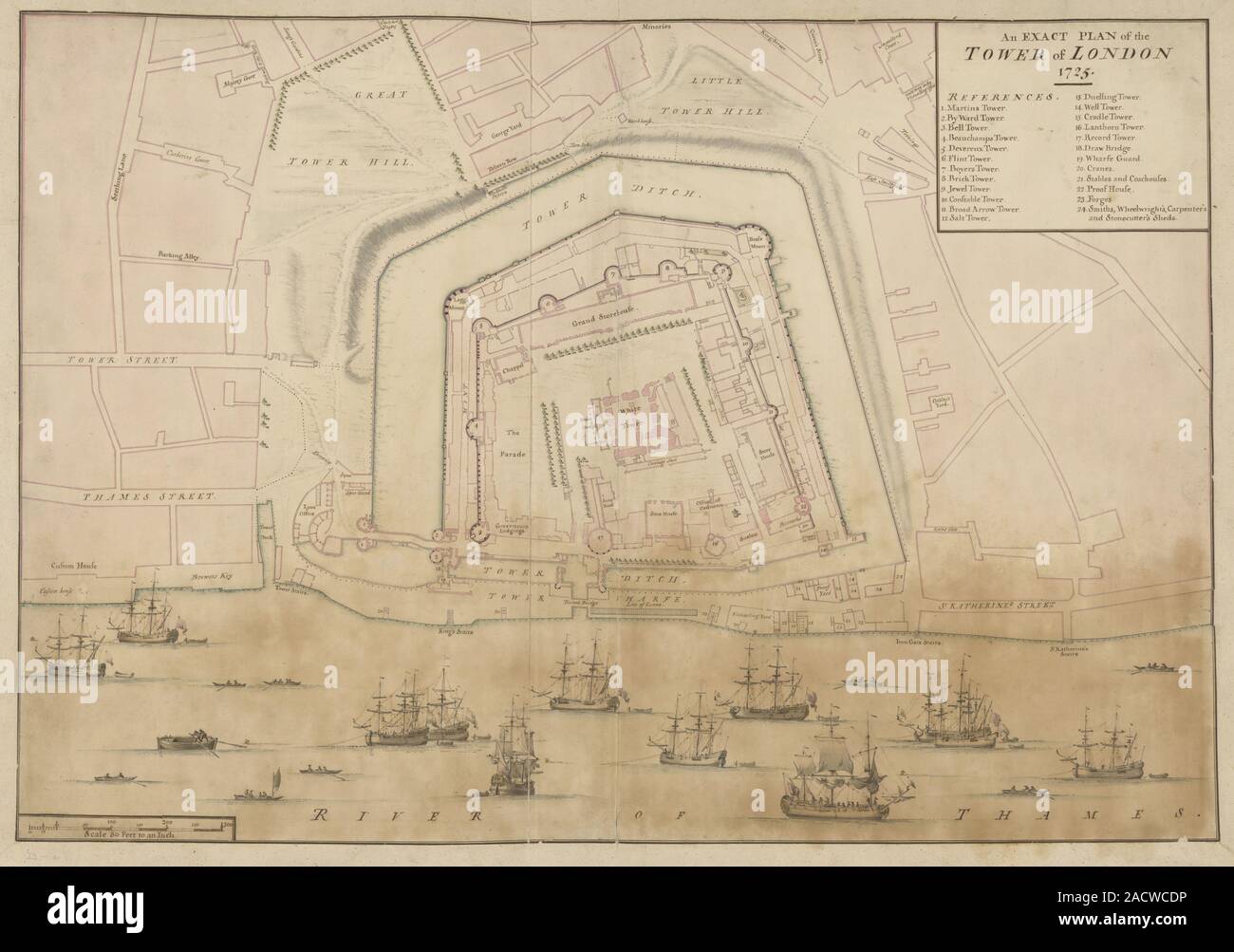 Plan of the Tower of London. Image taken from An exact colored plan of ...