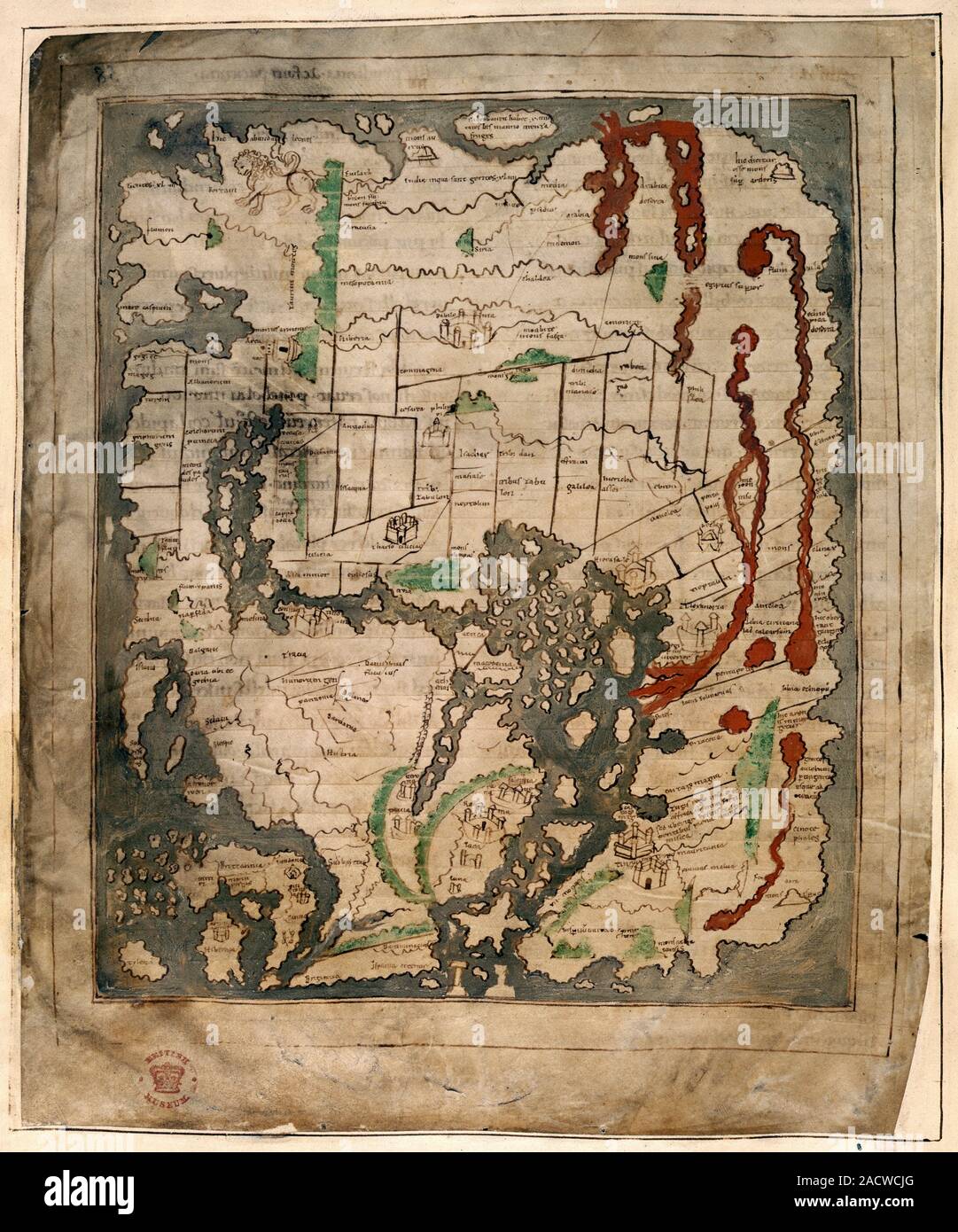 Anglo-Saxon world map. This map is dated between 1025 and 1050. It ...