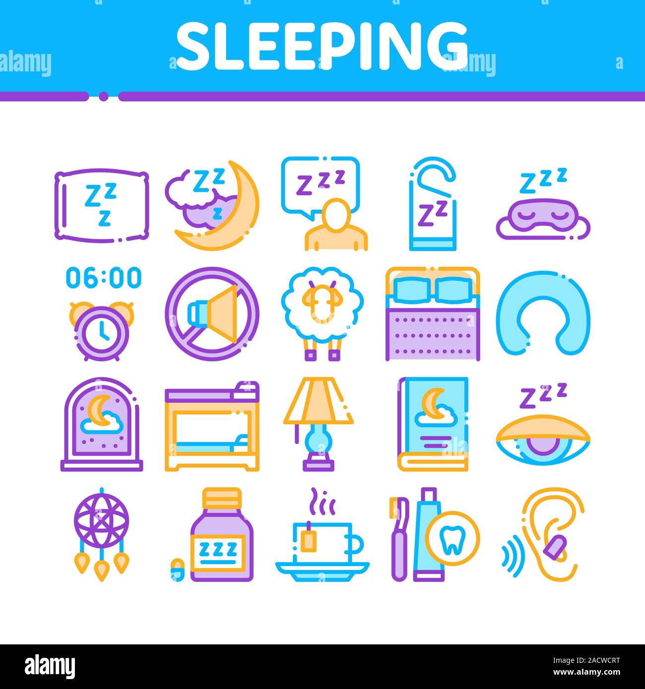 Sleeping Time Devices Collection Icons Set Vector Stock Vector Image ...