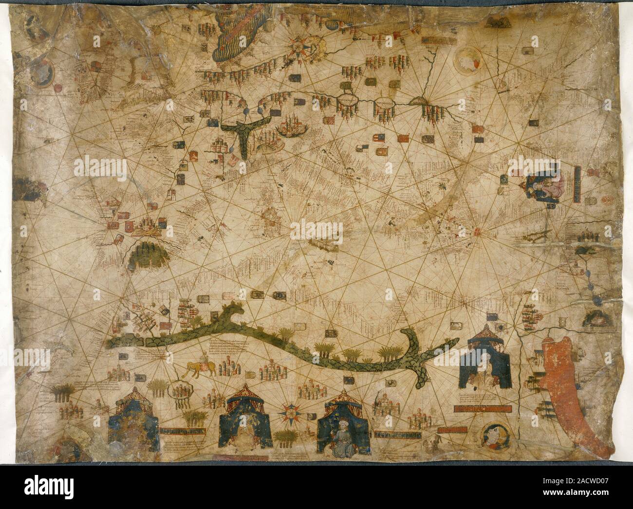 Chart of Mediterranean coasts (Detail) Portolan chart showing the ...