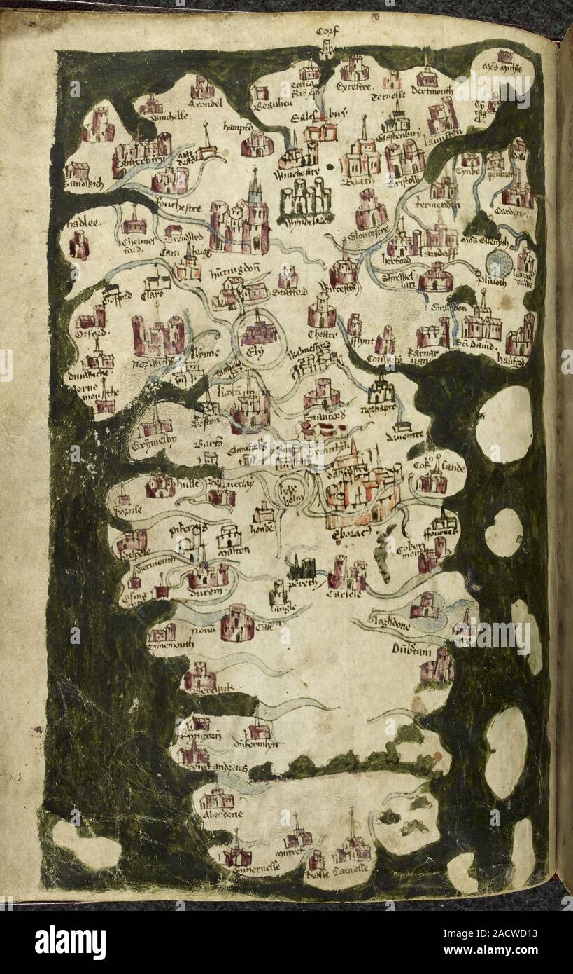Map of England and Wales, c. 1400. Map showing England and Wales, with ...
