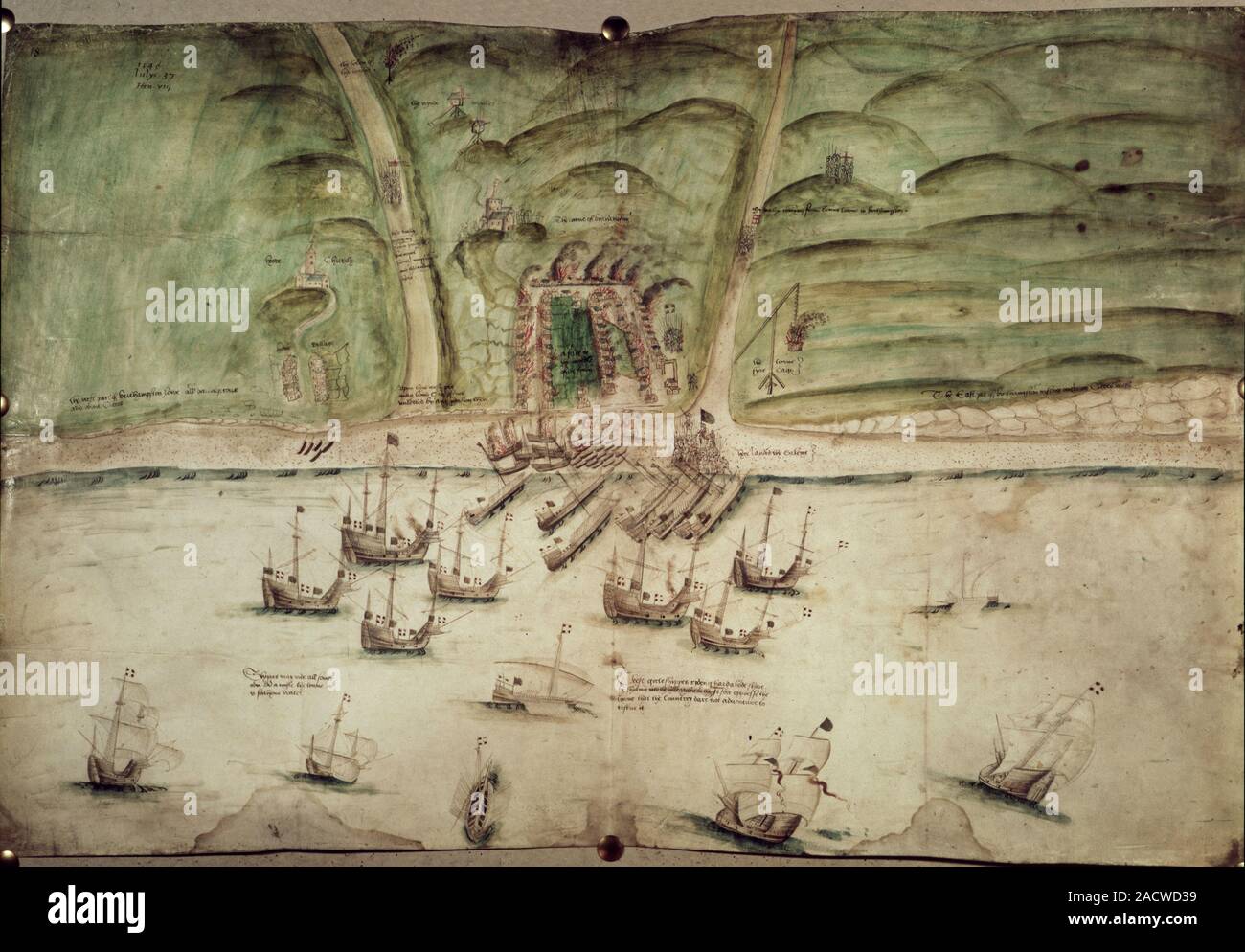 A map showing the French attack on Brighton (Brighthelmstone) in 1514 ...