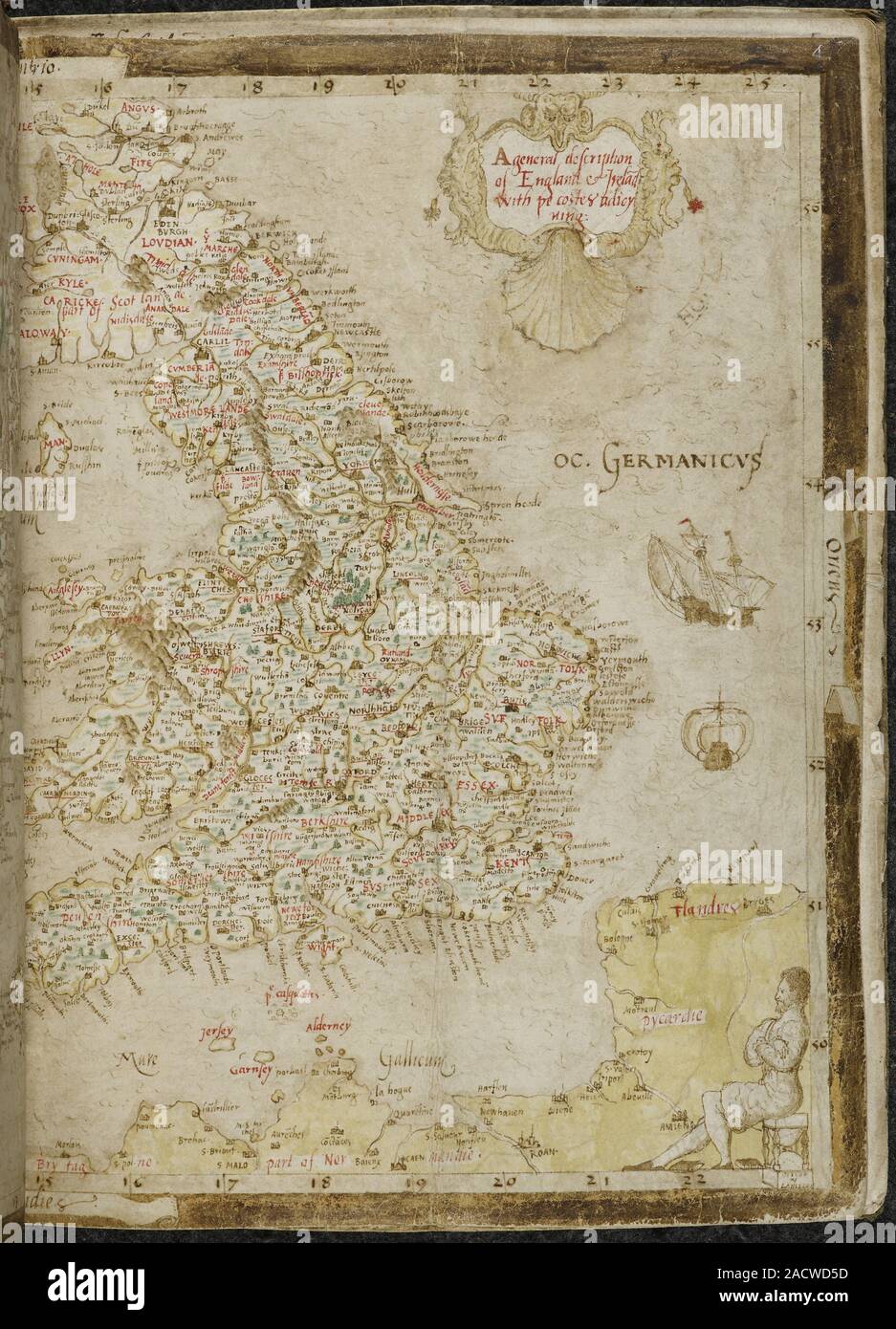 Map of England Whole folio A map of England. Lord Burghley seated on an ...