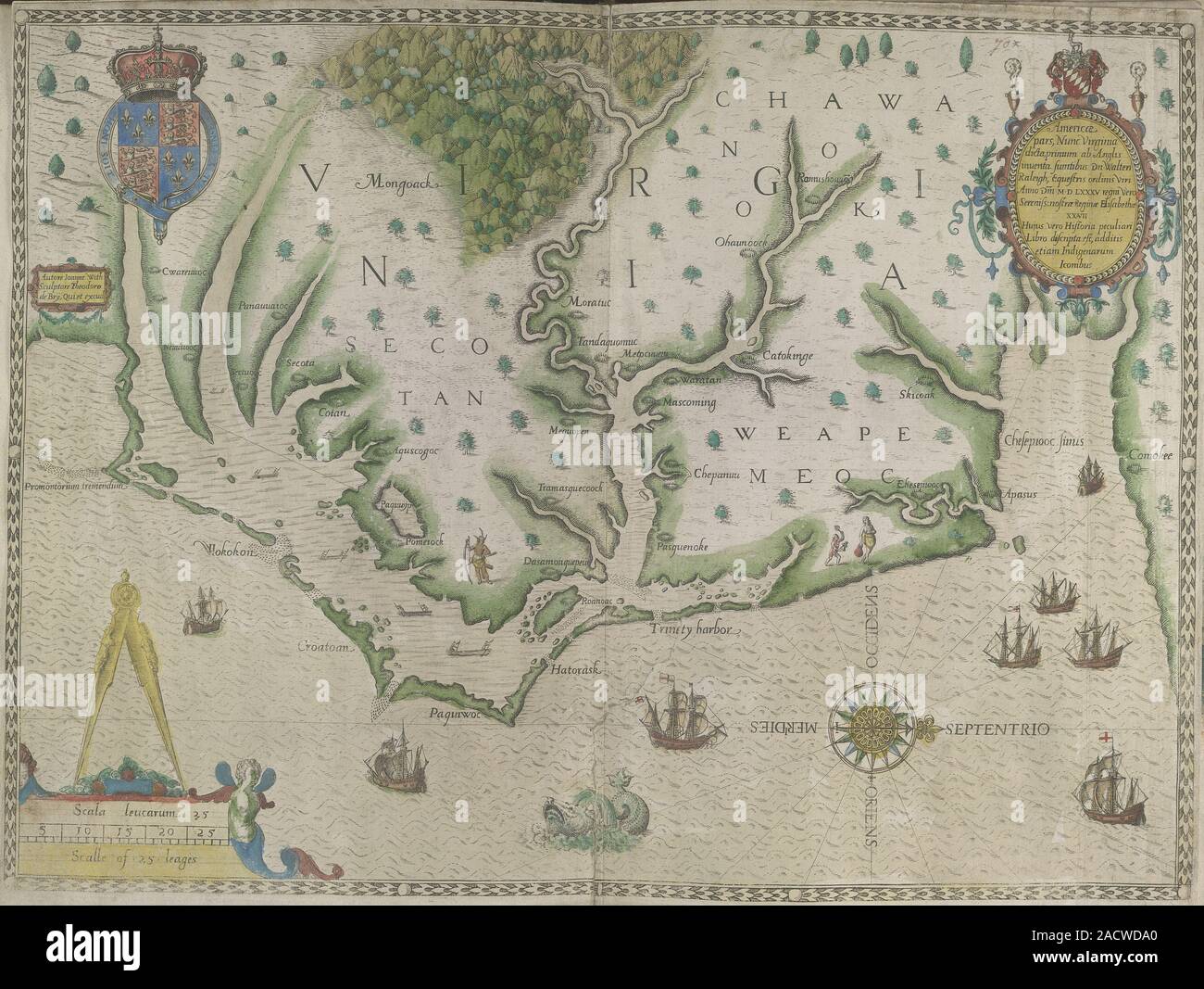 White-De Bry Map of Virginia, (Whole folio) Engraved map of of Virginia ...