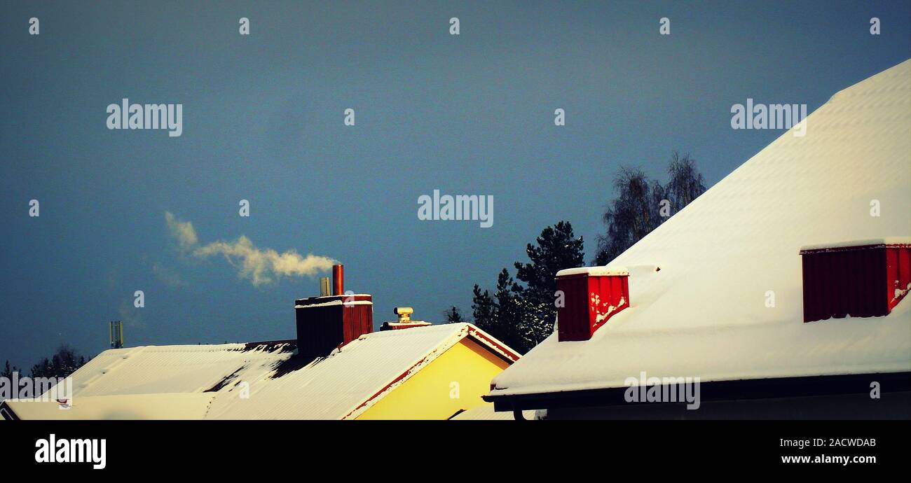 Smoke from a chimney, heating. smoke billowing. Smoke coming out of a ...