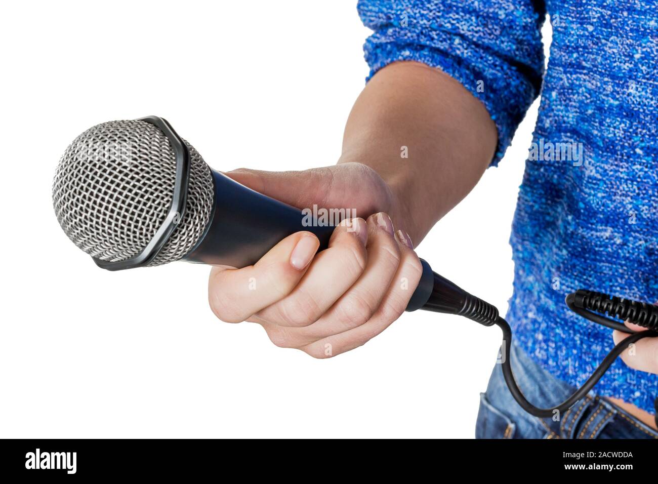 Woman holding mic hi-res stock photography and images - Alamy