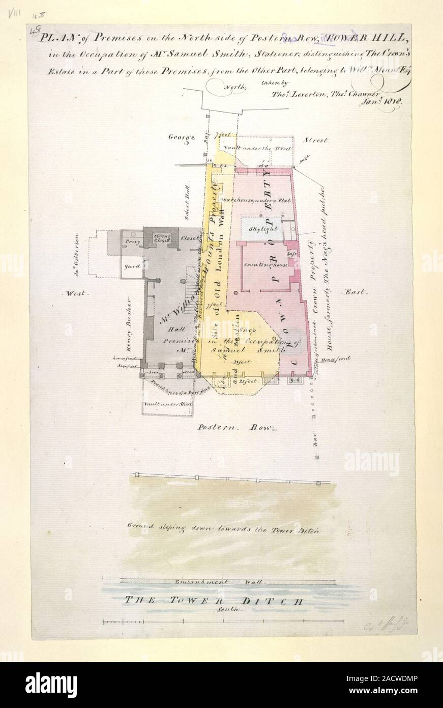 Plan of premises on the north side of Postern row, Tower Hill ...