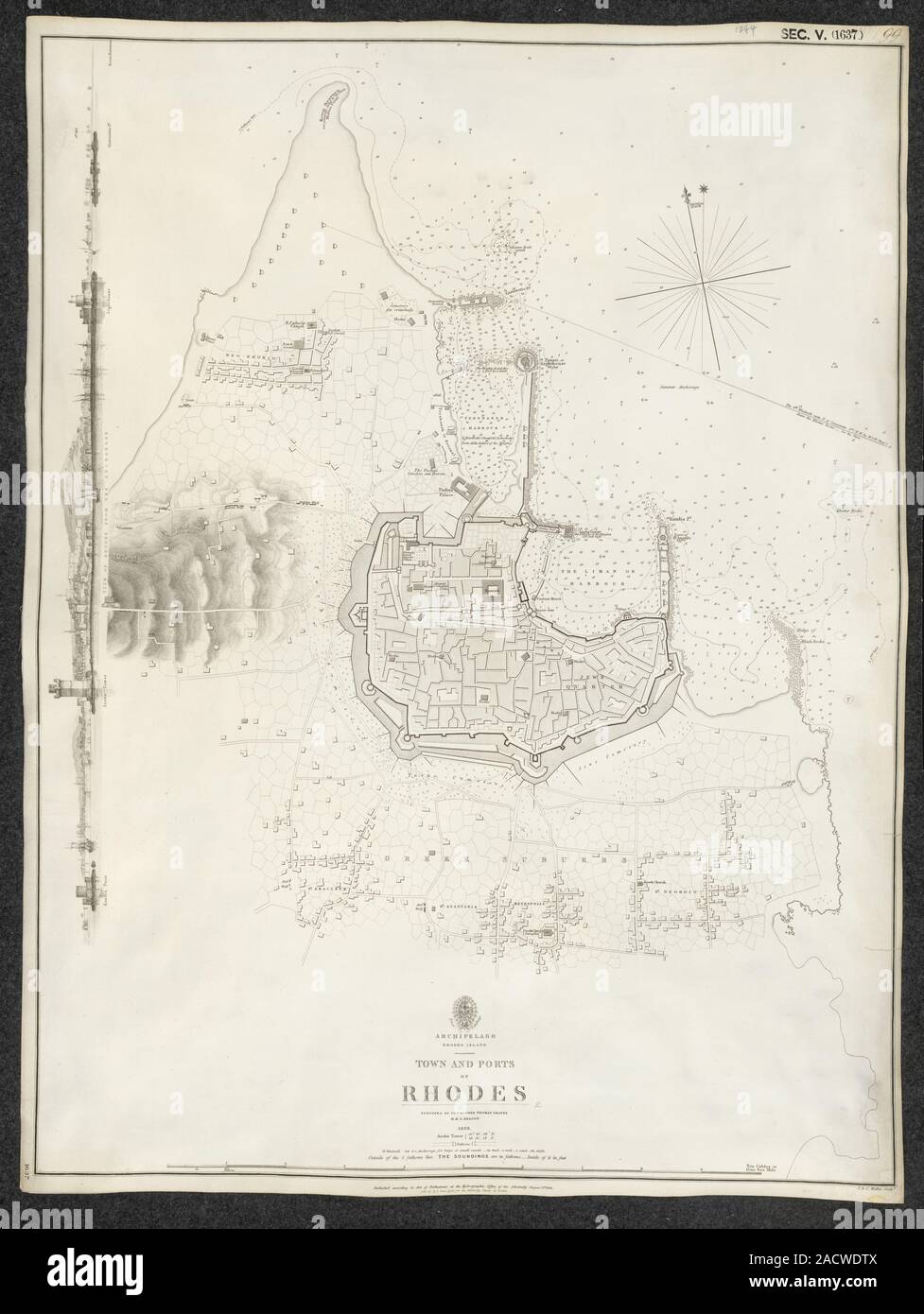 Map of the town and port of Rhodes Stock Photo - Alamy