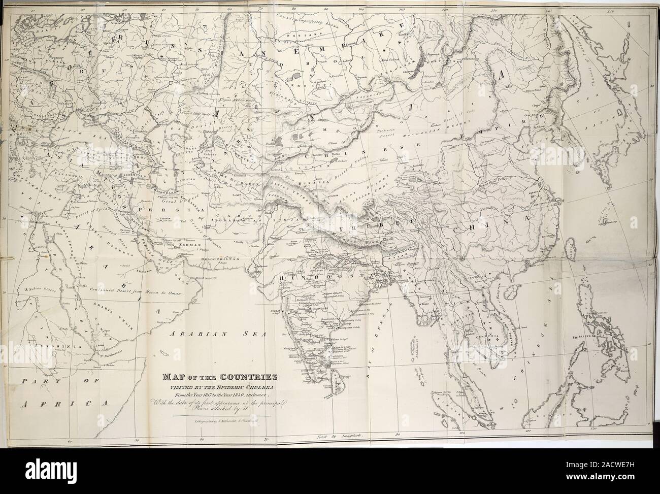 Cholera map, Map of the countries visited by the epidemic cholera from ...