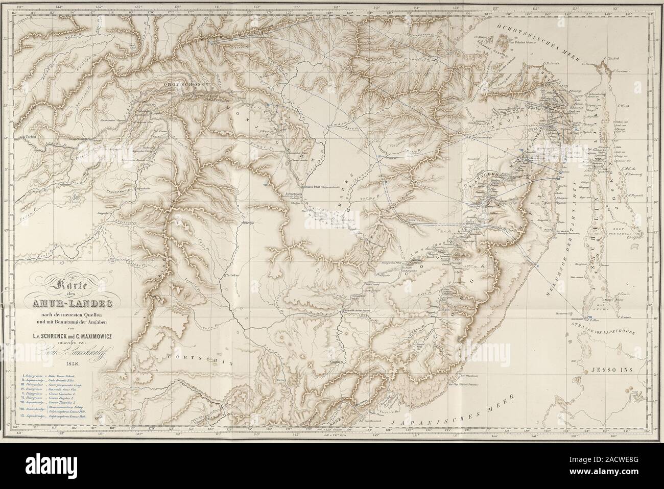 Karte des Amur-Landes, Map of Far East regions. Image taken from Reisen ...