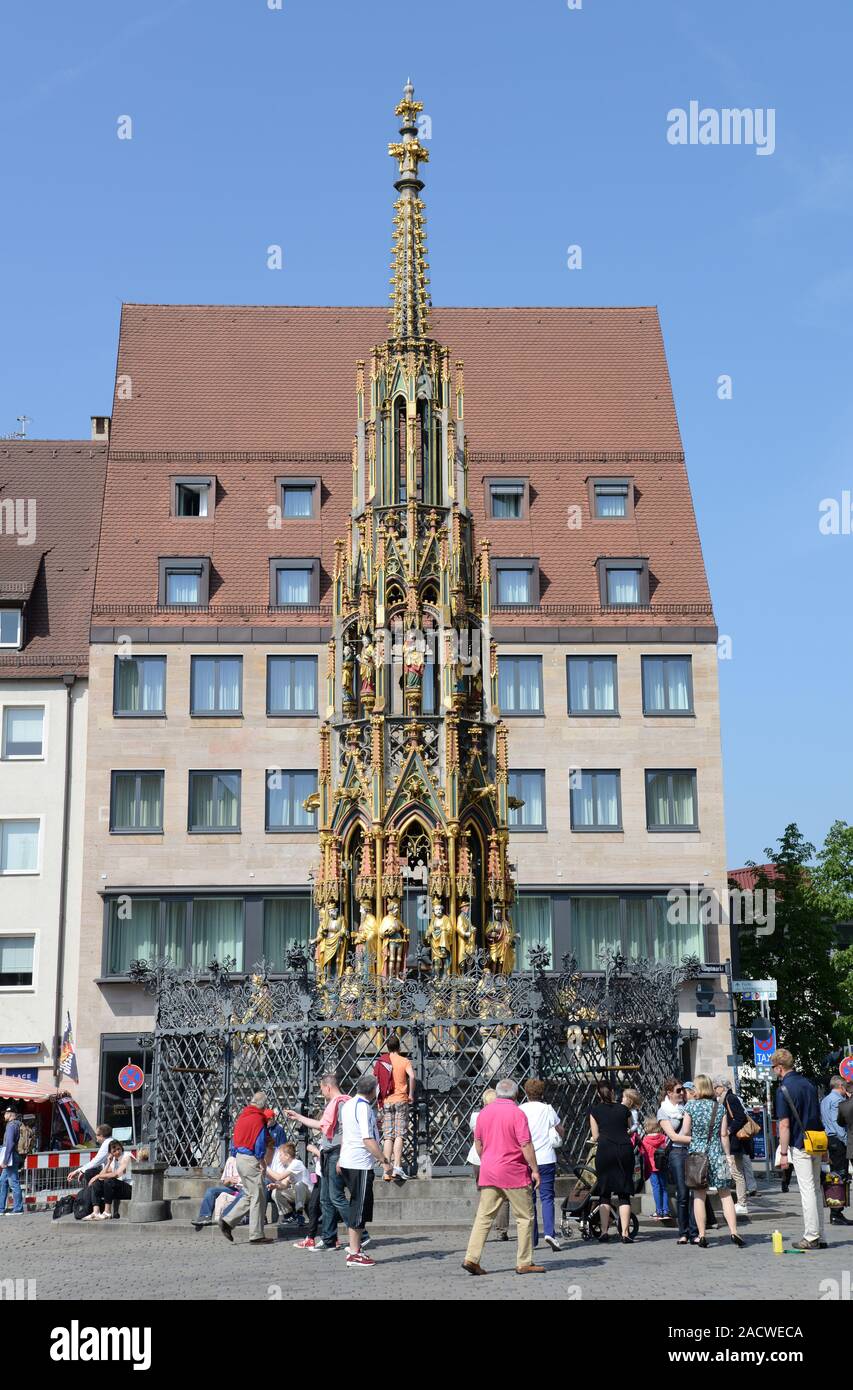 Beautiful fountain on the main market square in Nuremberg Stock Photo ...