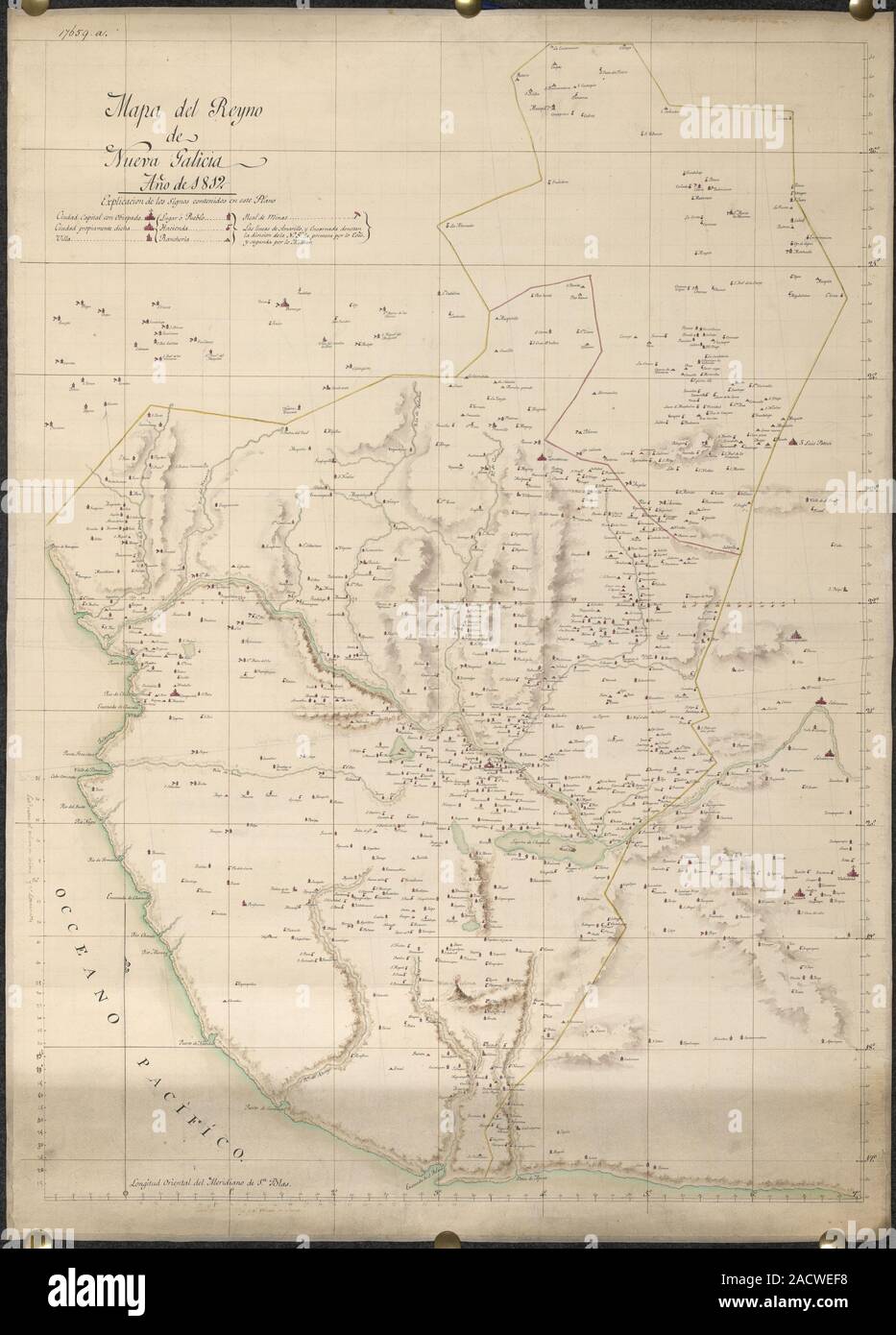 Map of New Galicia, Mexico Originally published in Mexico; 1812 Stock ...