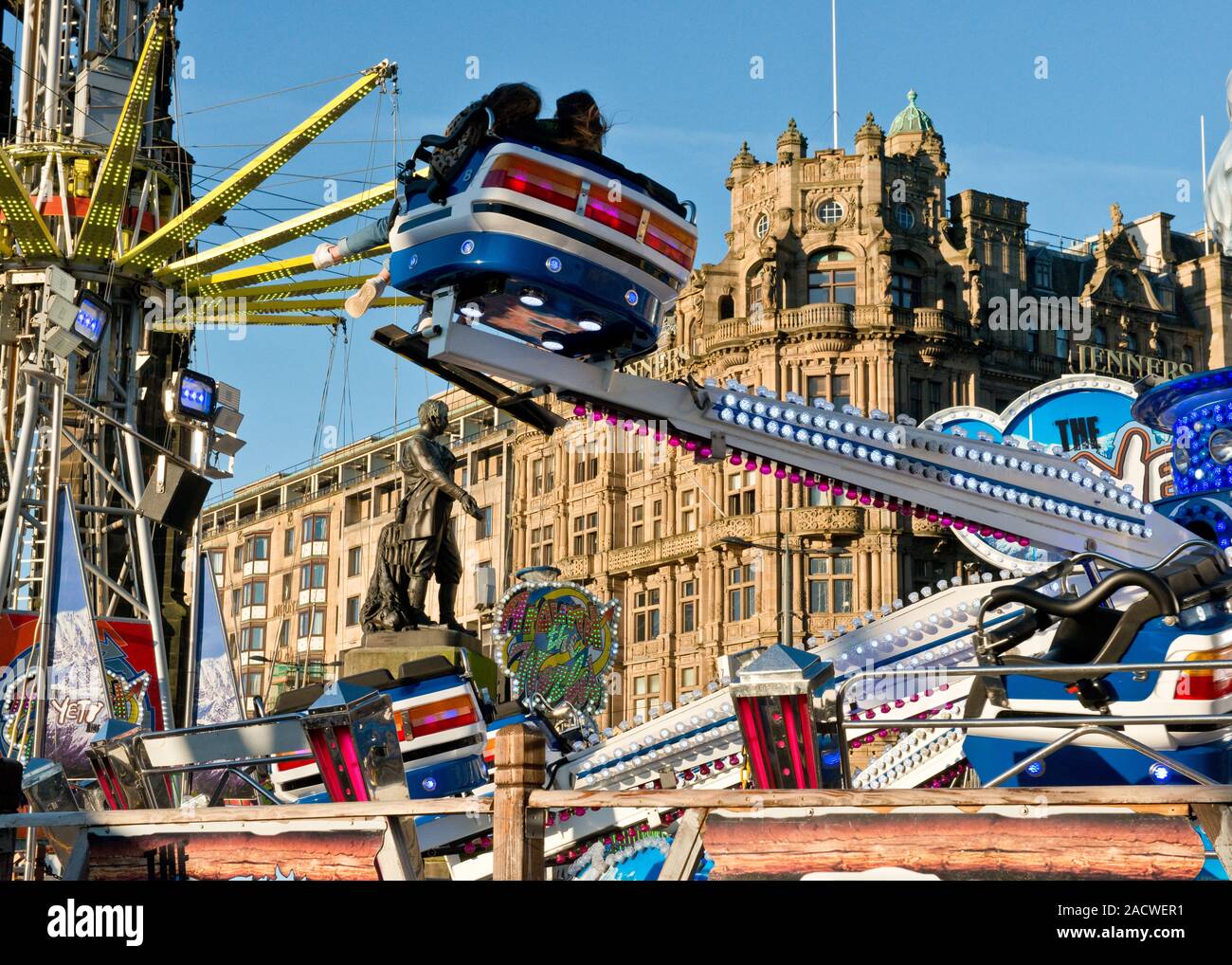 Yeti and Star Flyer fairground rides. Edinburgh Christmas Market and ...
