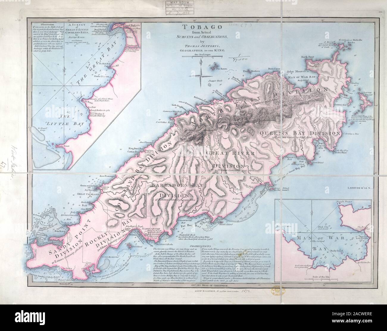 A map of Tobago. Illustrated by Thomas Jeffreys Stock Photo - Alamy