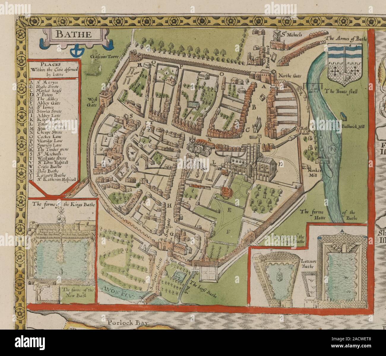 Bathe, (Detail) Map of Bath. Inset on Somersetshire described.... Image ...