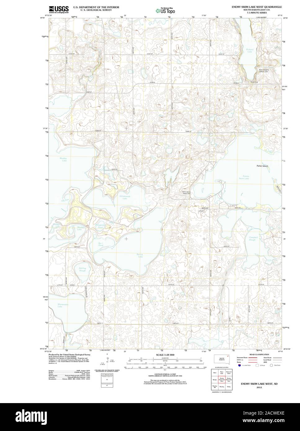 USGS TOPO Map South Dakota SD Enemy Swim Lake West 20120608 TM ...
