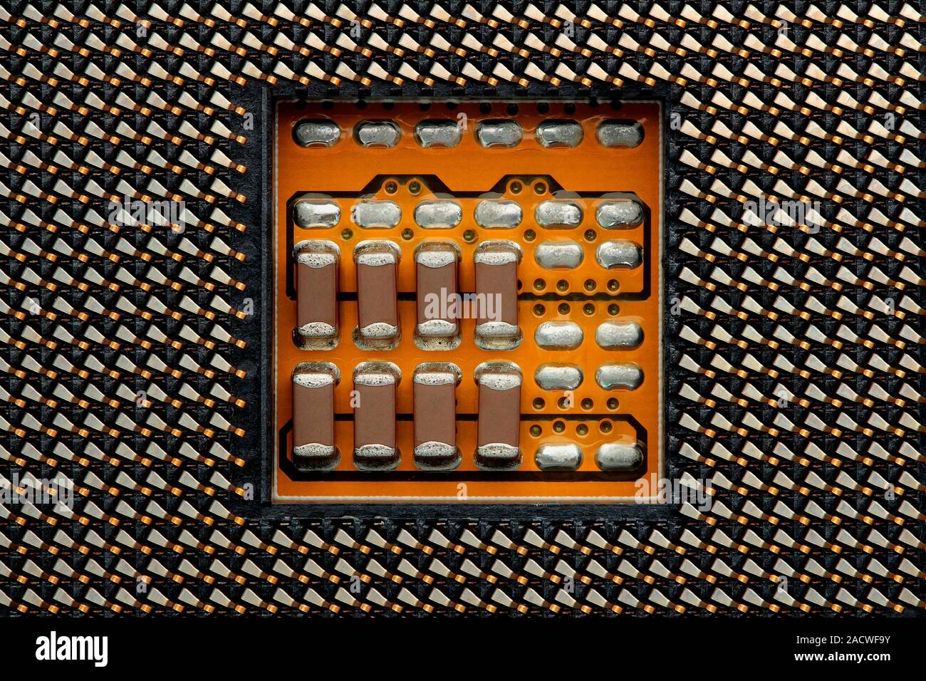 Central processing unit (CPU) socket. Close-up of a microprocessor's ...